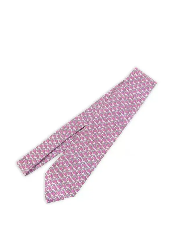 Hermès Silk Tie With Horse Print - Purple