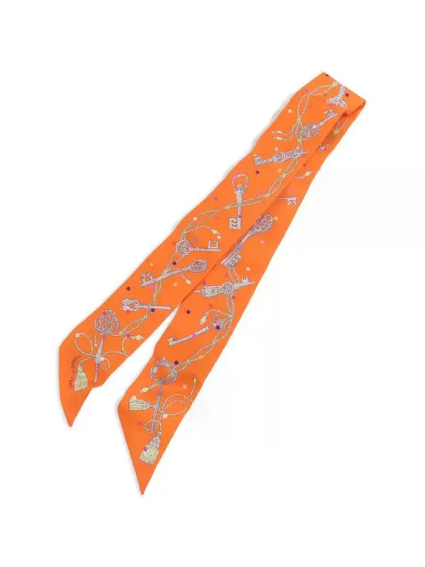 Hermès Twilly Key-print Scarf - Orange
