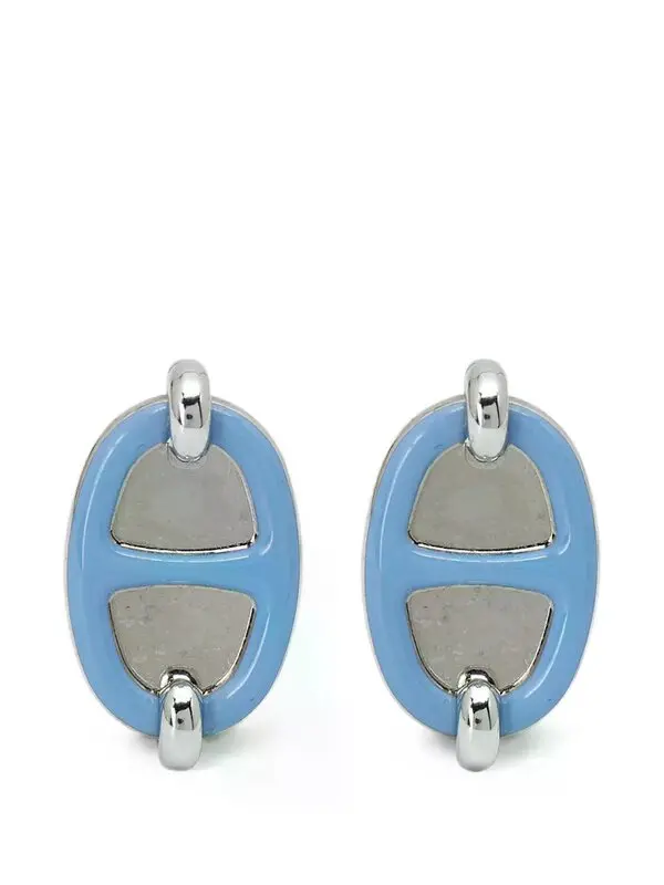 Hermès Mini Maillon Enamel Earrings - Silver