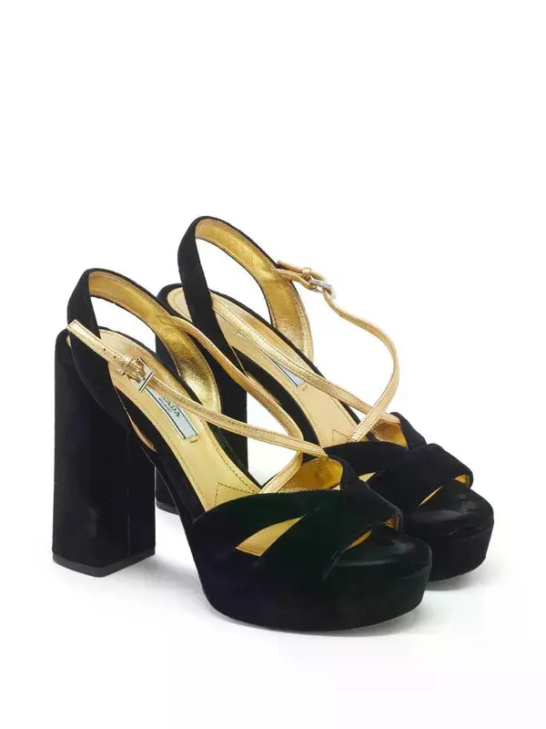 Prada Criss-cross Strap Platform High Block Heel Sandals