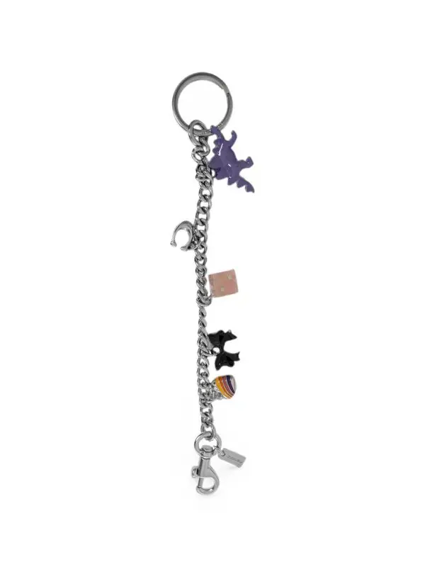 COACH Charm-embellished Curb-chain Keyring - Silver