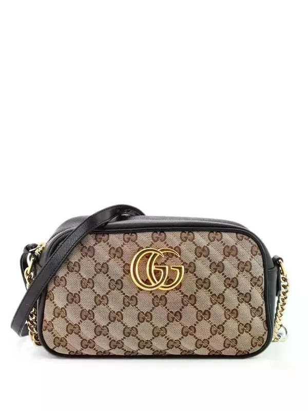 Gucci Gg Marmont Shoulder Bag Diagonal Quilted Gg Canvas With Leather Small Crossbody Bag - Black