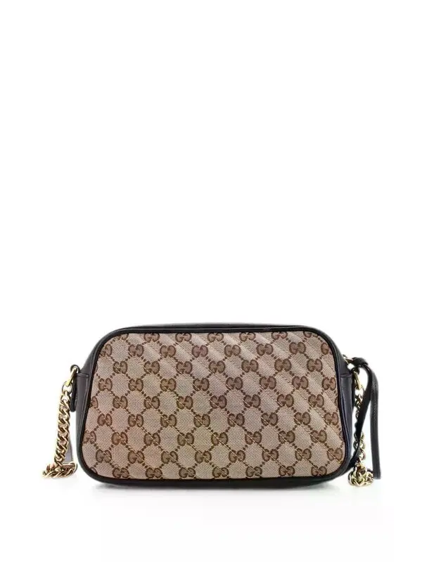 Gucci Gg Marmont Shoulder Bag Diagonal Quilted Gg Canvas With Leather Small Crossbody Bag - Black