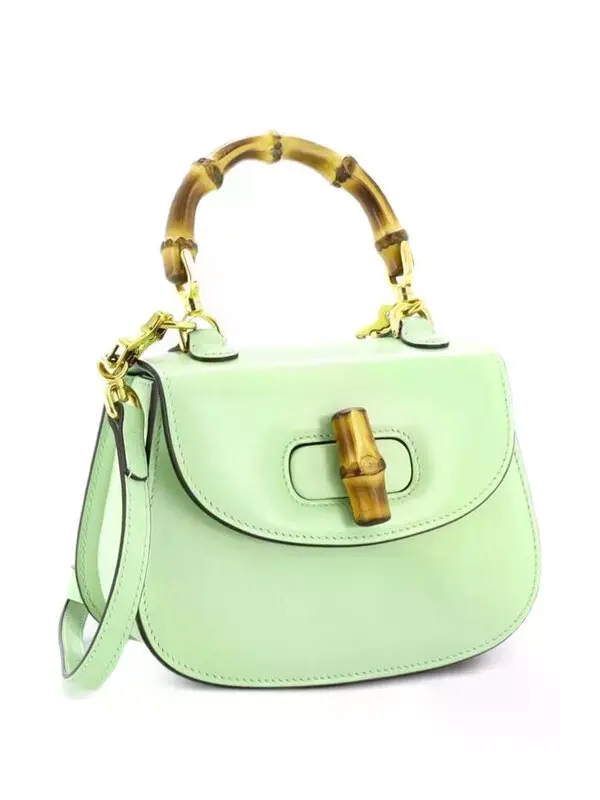 Gucci Bamboo 1947 Top Handle Bag Leather Mini Shoulder Bag - Green