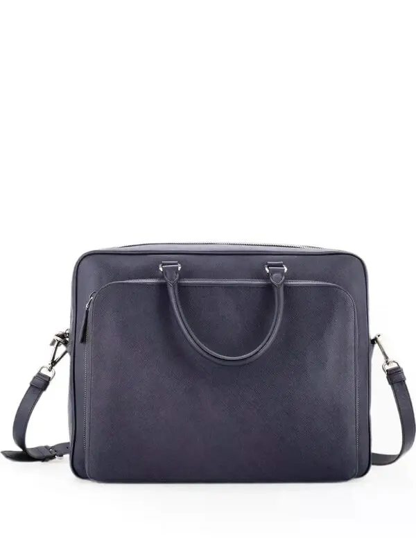 Prada Saffiano Leather Convertible Travel Briefcase - Blue