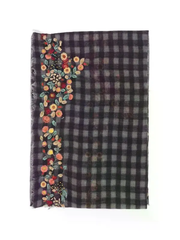 Faliero Sarti Checked Floral-detail Scarf - Purple