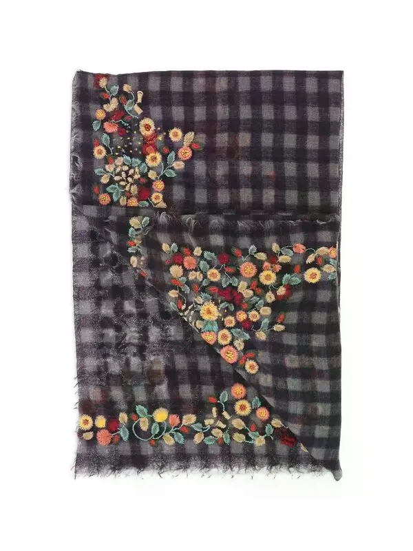 Faliero Sarti Checked Floral-detail Scarf