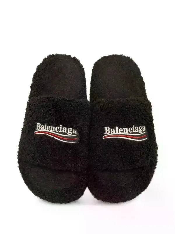 Balenciaga Shearling Platform Flat Sandals