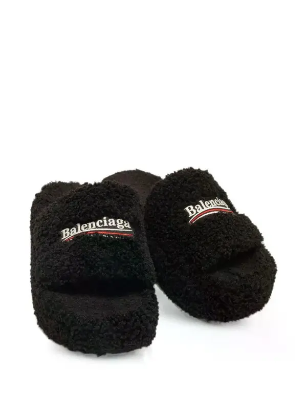 Balenciaga Shearling Platform Flat Sandals