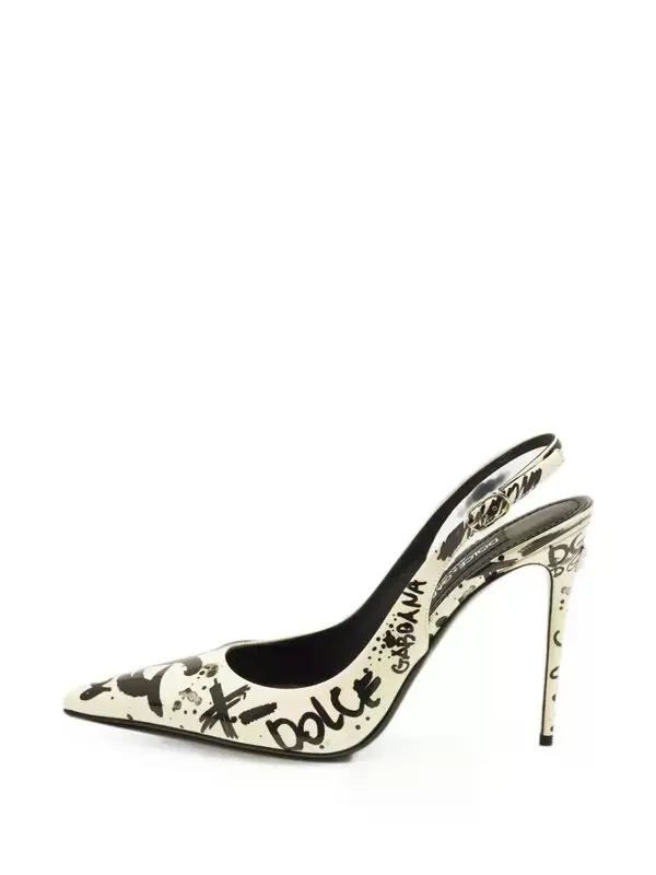 Dolce & Gabbana Graffiti Print Leather Slingback Pumps
