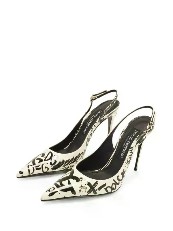 Dolce & Gabbana Graffiti Print Leather Slingback Pumps