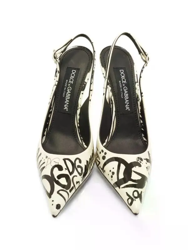 Dolce & Gabbana Graffiti Print Leather Slingback Pumps
