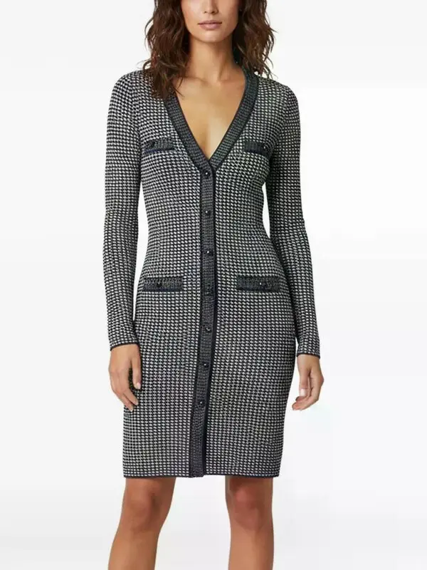 Sandro V-neck Knitted Midi Dress With Geometric Pattern