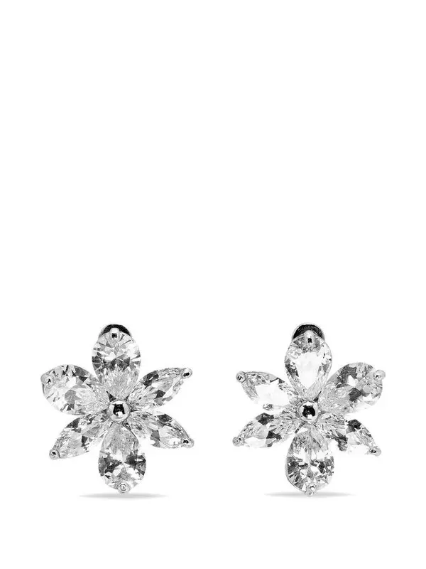 Carolina Herrera Jasmine Crystal Flower Stud Earrings - Silver