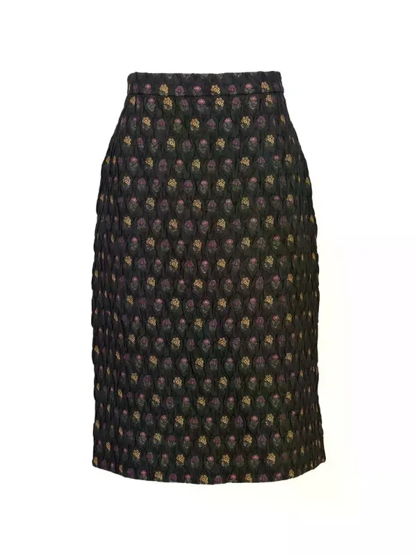 Valentino Garavani Floral Print Pencil Midi Skirt - Black