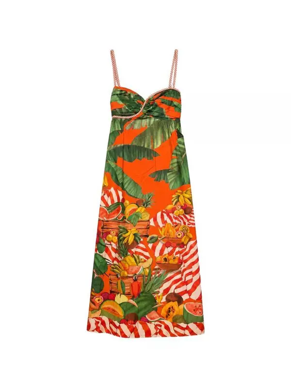 Farm Rio Fruit-print Bow-detail Maxi Dress - Orange