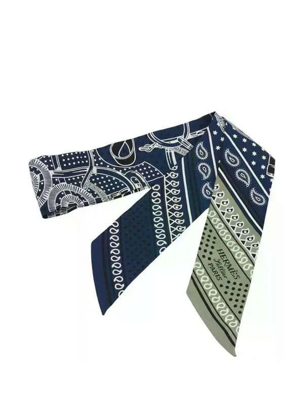 Hermès 2000-2026 Eperon D Or Bandana Silk Twilly Scarf Scarves - Blue