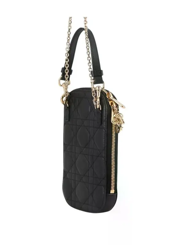Dior 2010-2026 Lambskin Cannage Lady Call In Phone Holder Satchel - Black