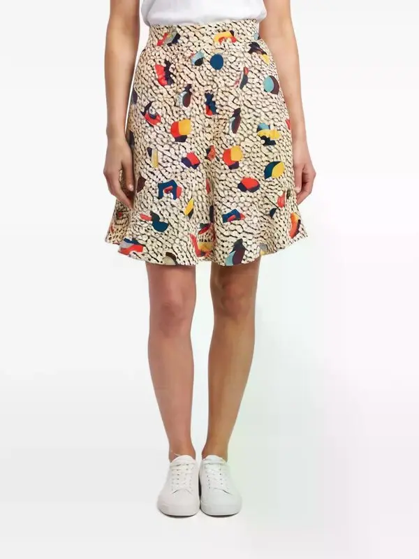 Chloé Abstract Print Silk High-waisted Ruffled Hem Shorts - Neutrals