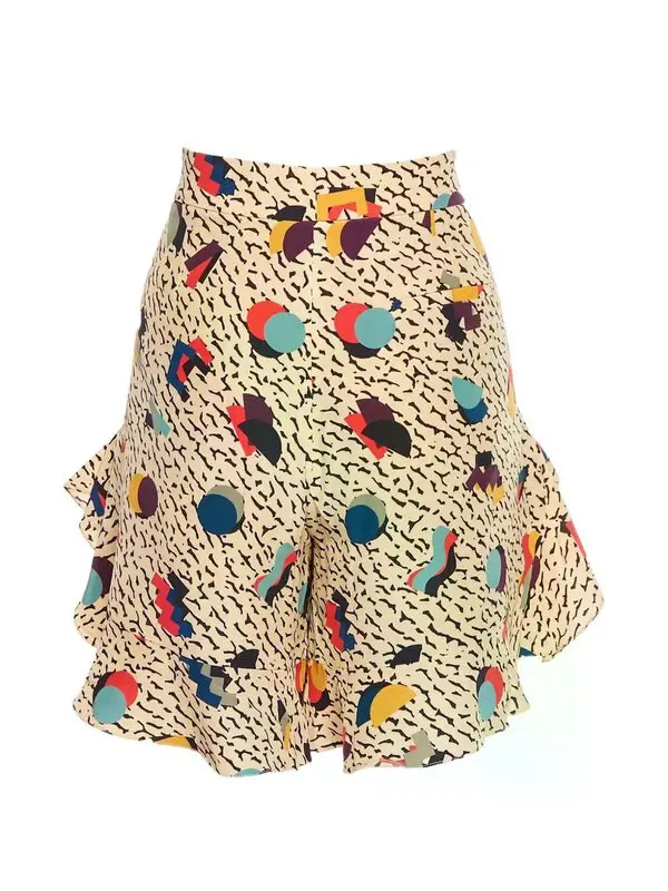 Chloé Abstract Print Silk High-waisted Ruffled Hem Shorts