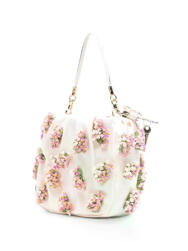 SELF-PORTRAIT Floral-beaded Satin Mini Tote Bag