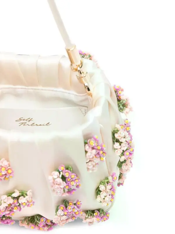 SELF-PORTRAIT Floral-beaded Satin Mini Tote Bag