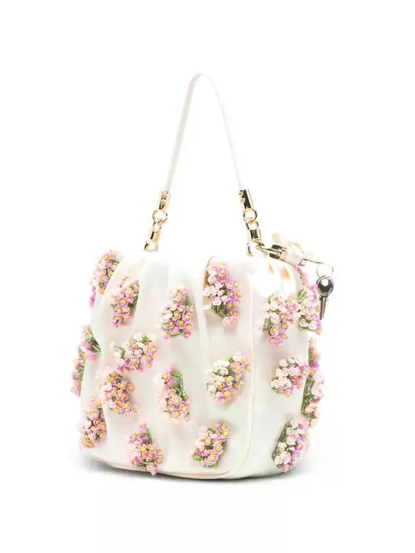 SELF-PORTRAIT Floral Appliqué Satin Tote Bag