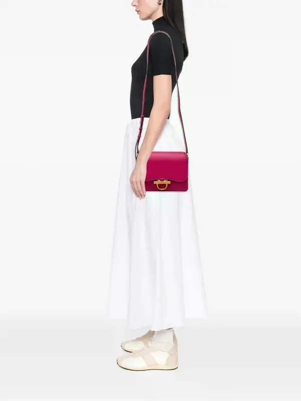 FERRAGAMO Calfskin Joanne Gancini Crossbody Bag - Pink