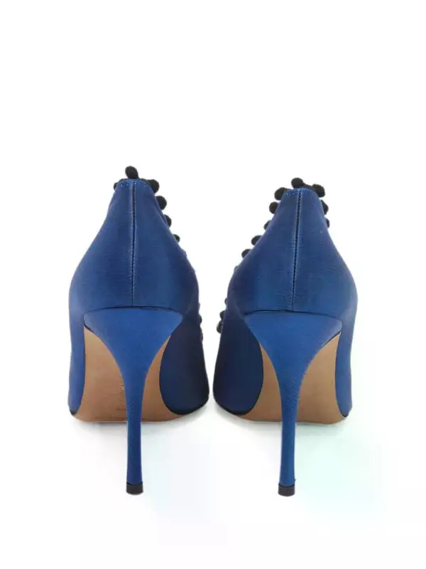 Manolo Blahnik Satin Pumps With Pom-pom Embellishments