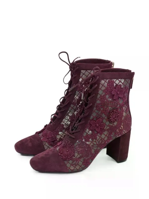 Dior Embroidered Suede Ankle Boots - Purple