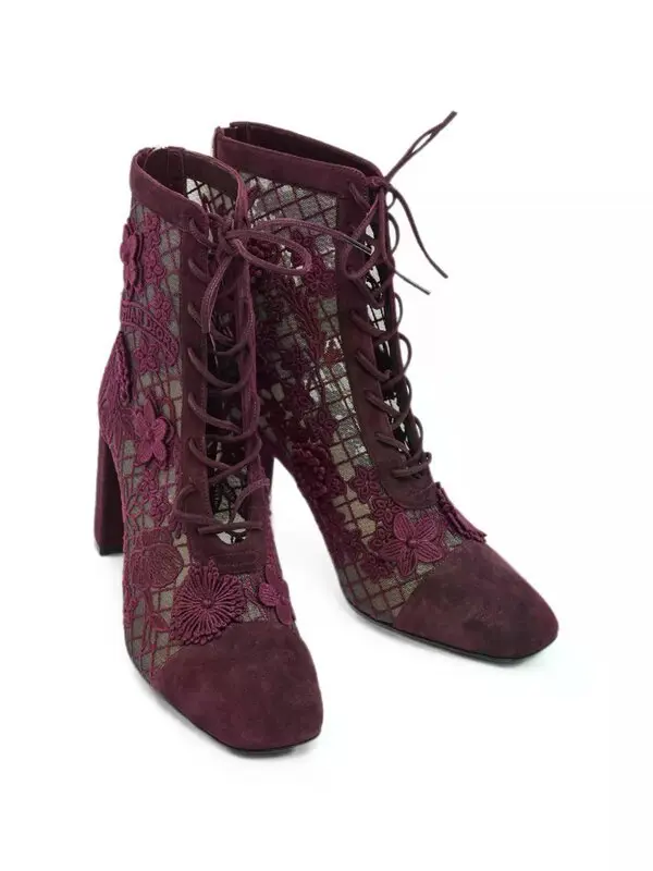 Dior Embroidered Suede Ankle Boots - Purple