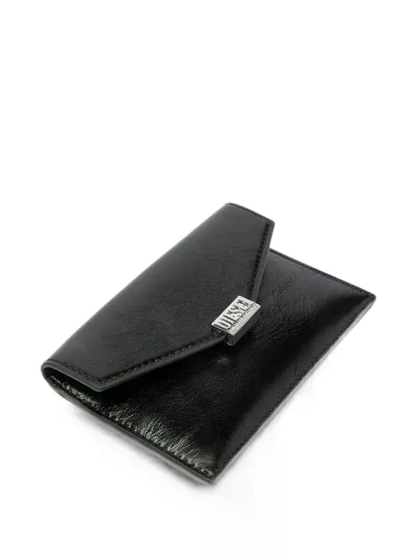 DIESEL® Envelope-style Card Holder In Shiny Wrinkled Leather