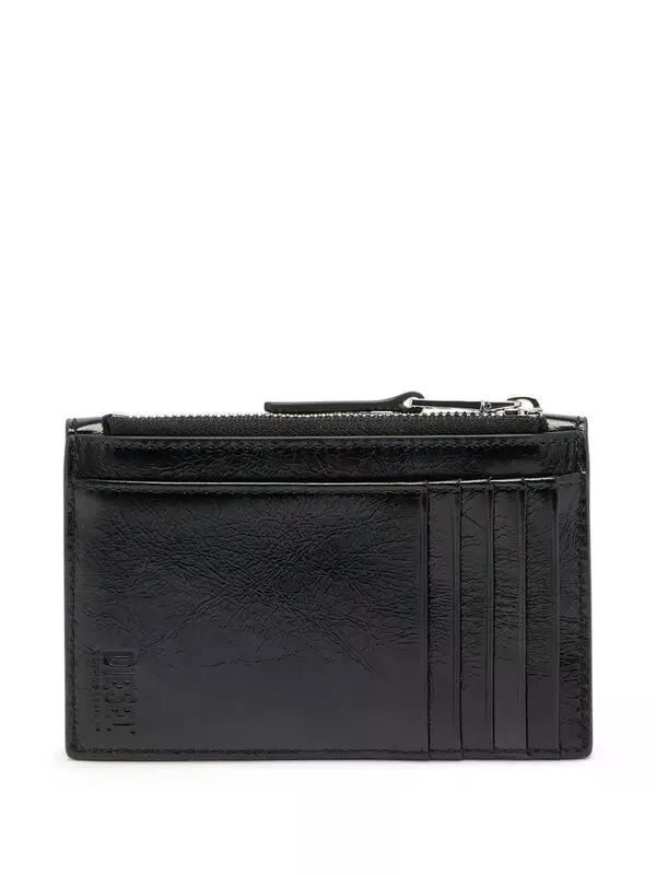 DIESEL® Envelope-style Card Holder In Shiny Wrinkled Leather