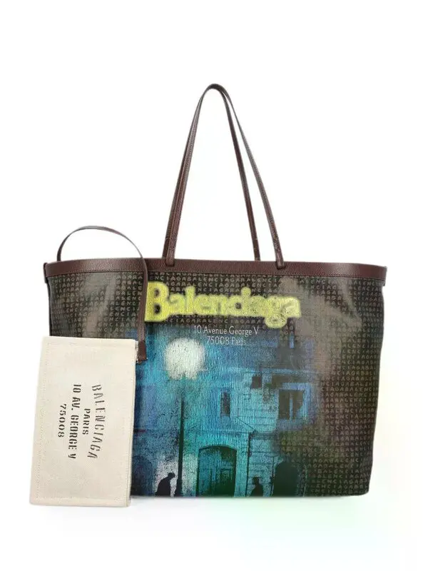 Balenciaga Logo-print Leather-trim Tote Bag