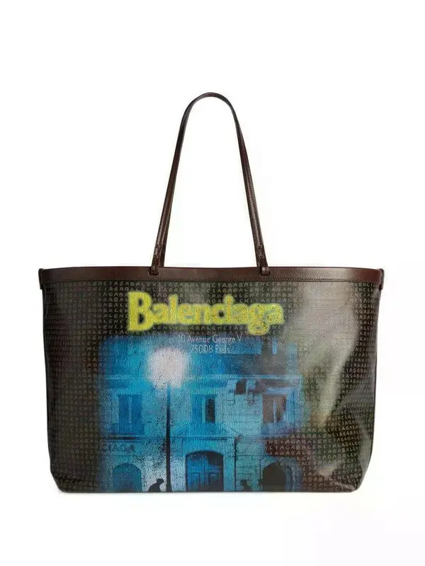 Balenciaga Logo-print Leather-trimmed Tote Bag - Brown