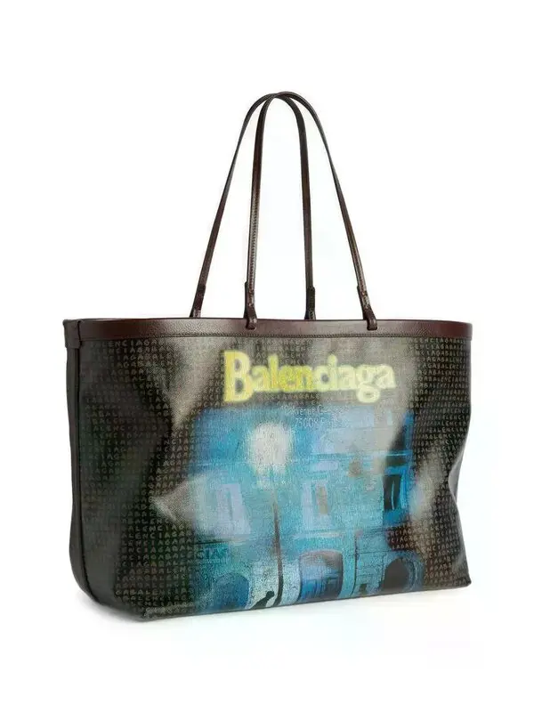 Balenciaga Logo-print Leather-trimmed Tote Bag - Brown