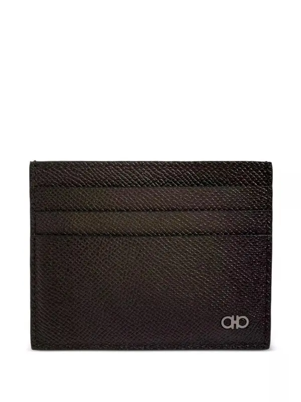 FERRAGAMO Micro Gancini Grained Leather Card Holder - Brown
