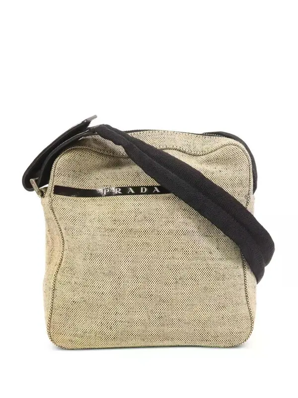 Prada Logo Patch Canvas Shoulder Bag