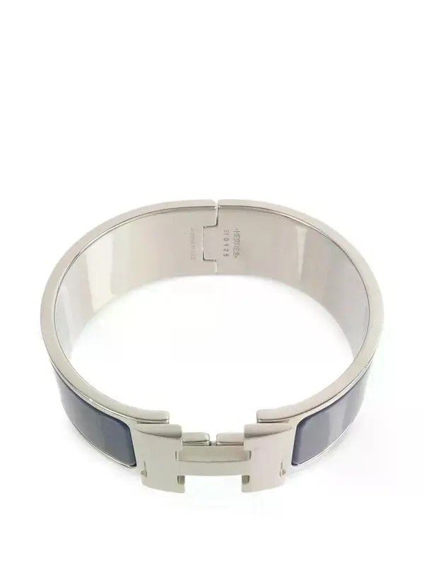 Hermès Tone Enamel H Logo Clac Bracelet - Silver
