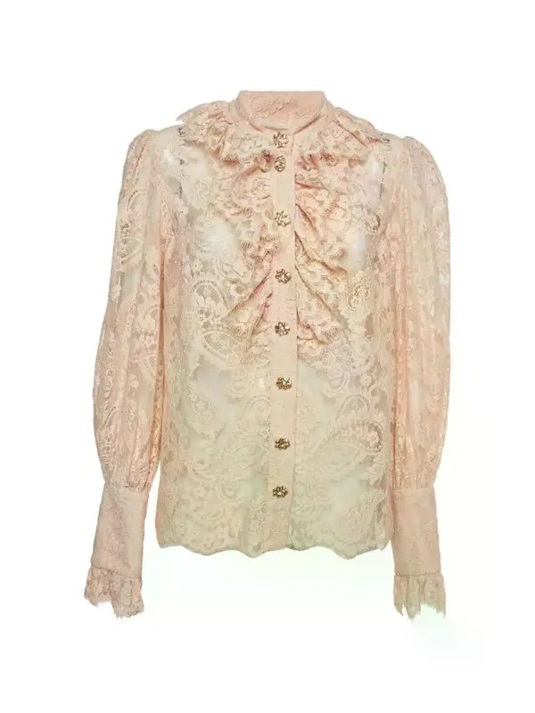 Zimmermann Ruffle Sheer Lace Blouse - Pink