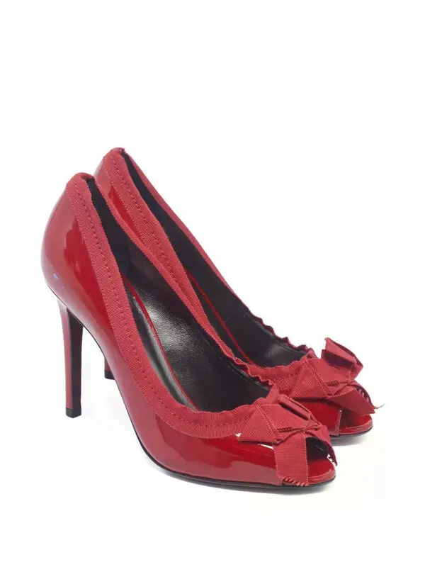 LANVIN Patent Leather Bow Peep-toe Pumps - Red