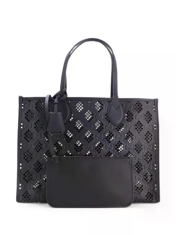 Gucci Gg Debossed Laser Cut Leather Medium Tote Bag