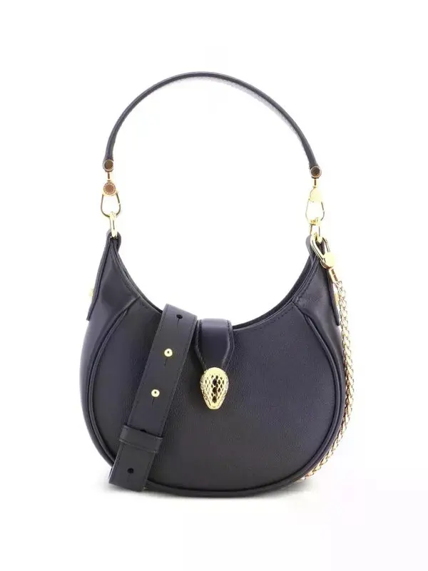 BVLGARI Serpenti Ellipse Crossbody Bag Leather Mini Shoulder Bag - Black