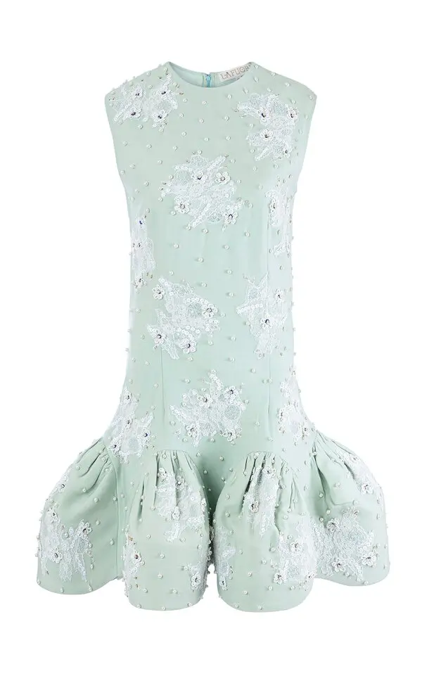 LA FUORI Pixie's Pearl Elixir Embellished Silk Mini Dress - Green