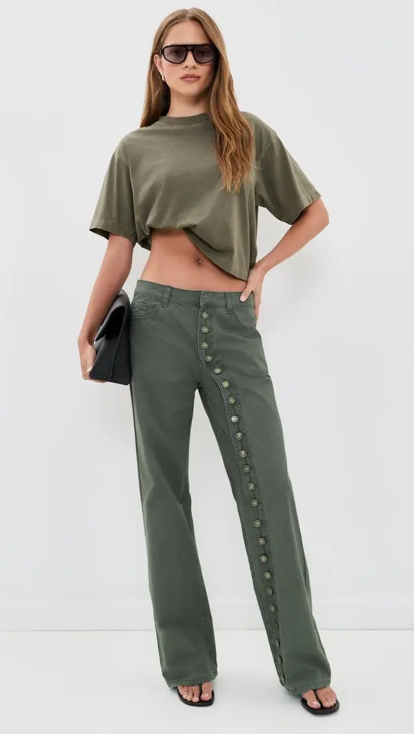 Lioness Penny Pants Wide Leg Button Front Trousers