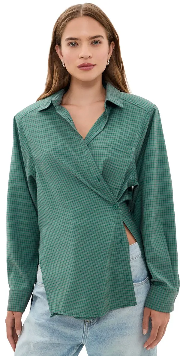Lioness Notting Hill Plaid Shirt With Padded Shoulders And Split Hem