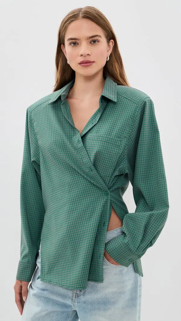 Lioness Notting Hill Plaid Shirt With Padded Shoulders And Split Hem