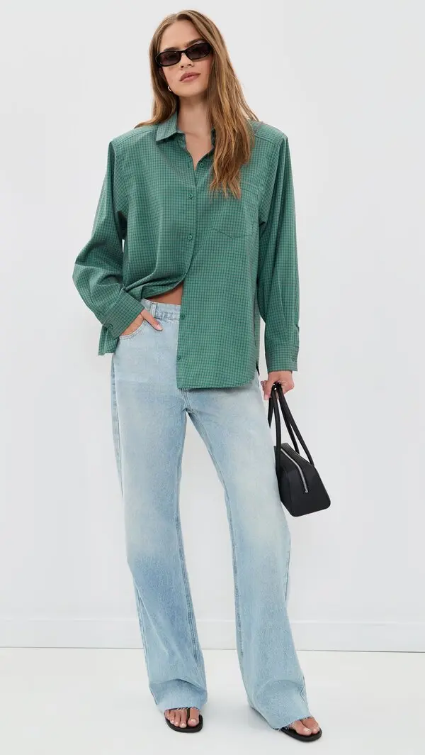 Lioness Notting Hill Plaid Shirt With Padded Shoulders And Split Hem