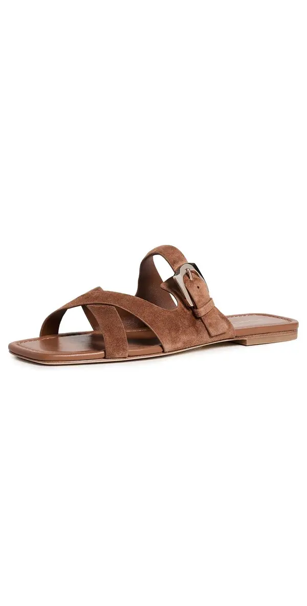 STUART WEITZMAN Sai Suede Slides With Gold-tone Buckle