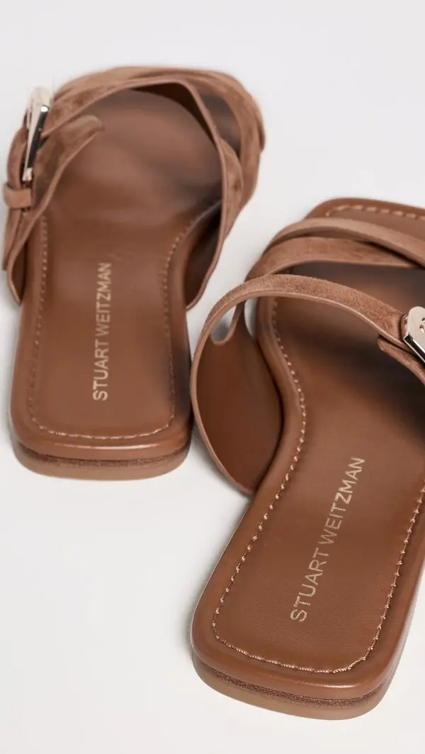STUART WEITZMAN Sai Suede Slides With Gold-tone Buckle